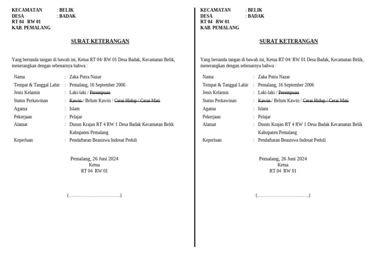 Template Surat Pengantar Rt Rw | PDF