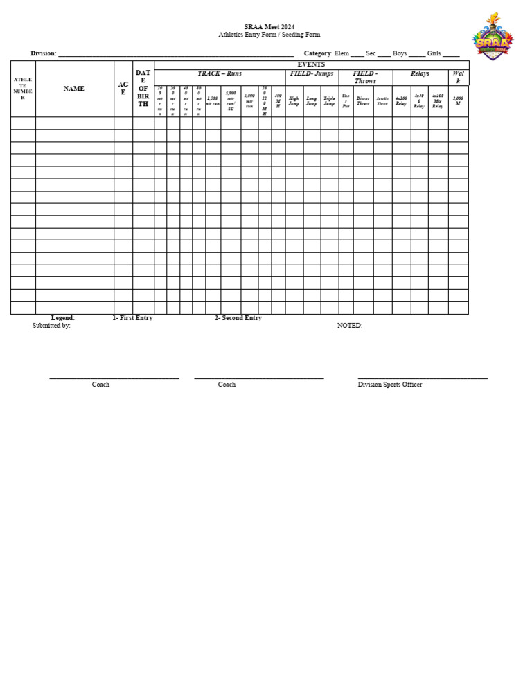 SRAA Meet 2024 Seeding Form | PDF | Track And Field | Sport Of Athletics