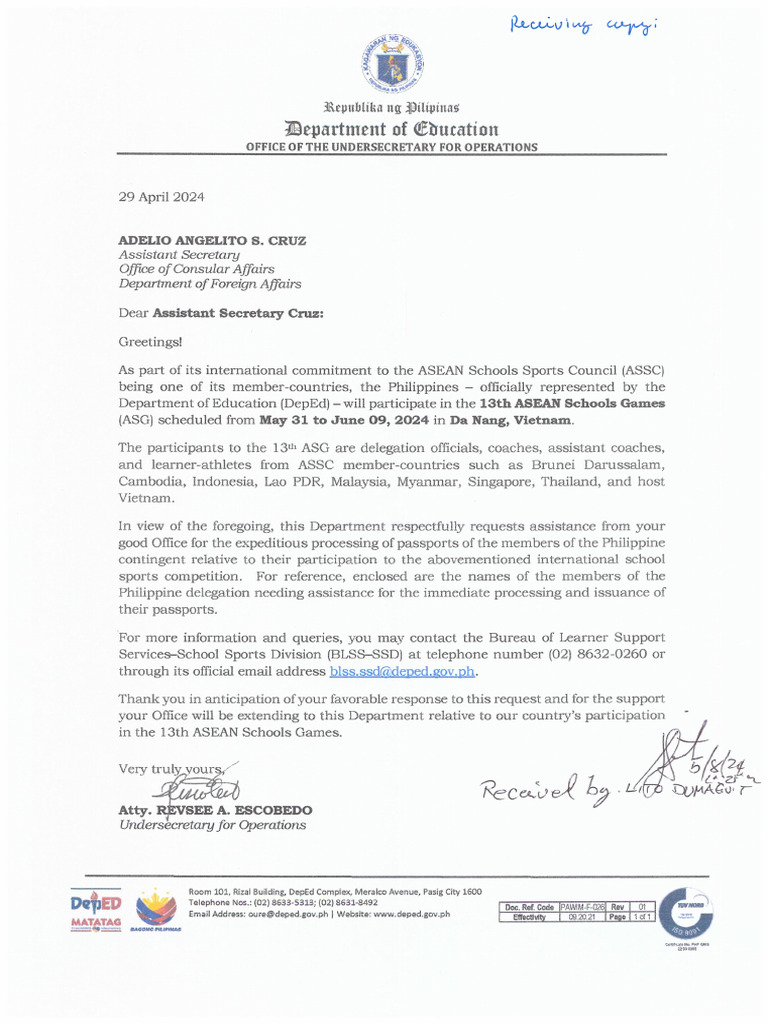 DFA-13th ASEAN School Games | PDF