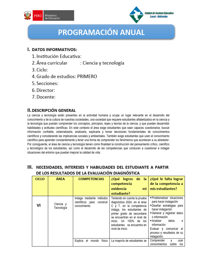 2.1. PROGRAMACIÓN Anual - Primero | PDF | Evaluación | Enseñando