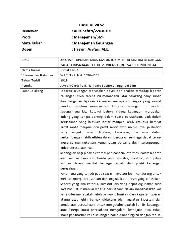 Analisis Arus Kas Perusahaan Telekomunikasi | PDF