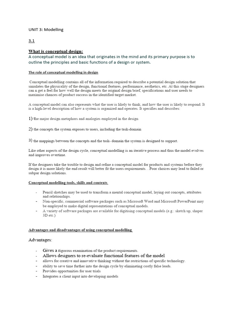 UNIT 3 Design - Modelling | PDF | 3 D Printing | Conceptual Model