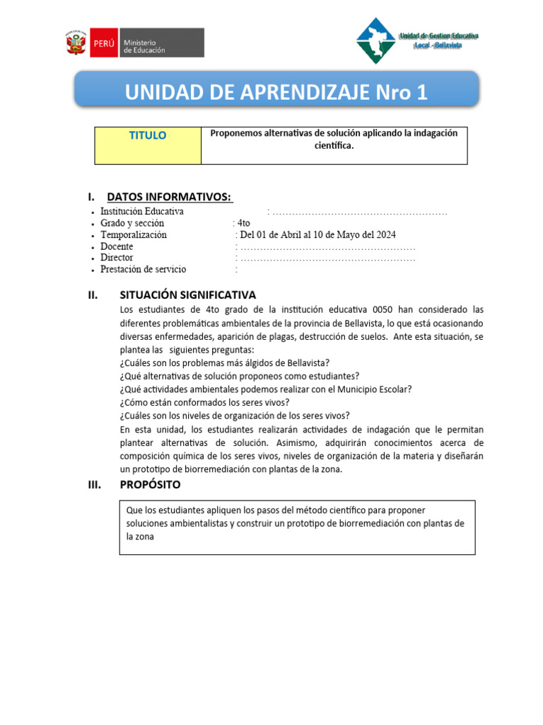 3.1. Unidad de Aprendizaje 1 - 4to | PDF | Evaluación | Aprendizaje