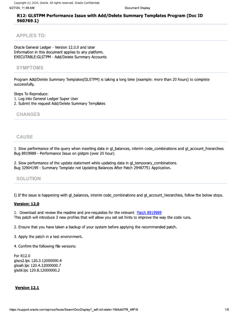 GLSTPM Performance Issue With ADD Delete Summary Templates Program | PDF