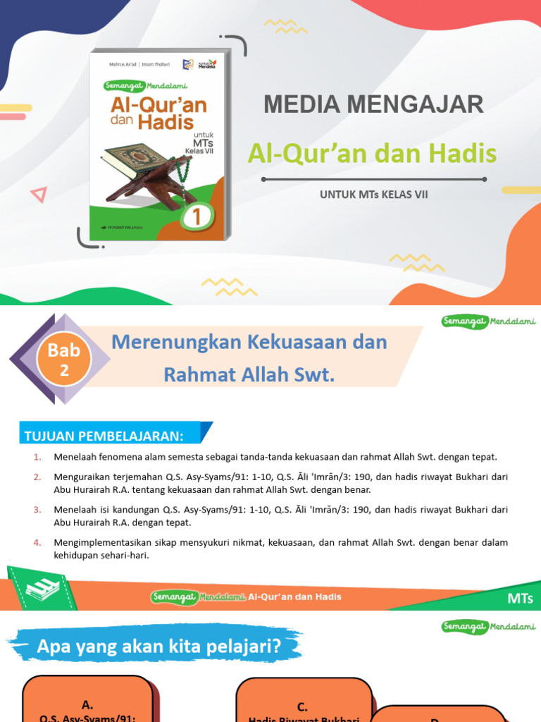 SEMANGAT MENDALAMI AL-QURAN & HADIS MTS KLS.7 - KM-Media Mengajar-PPT Qurdis Kelas 7 | PDF