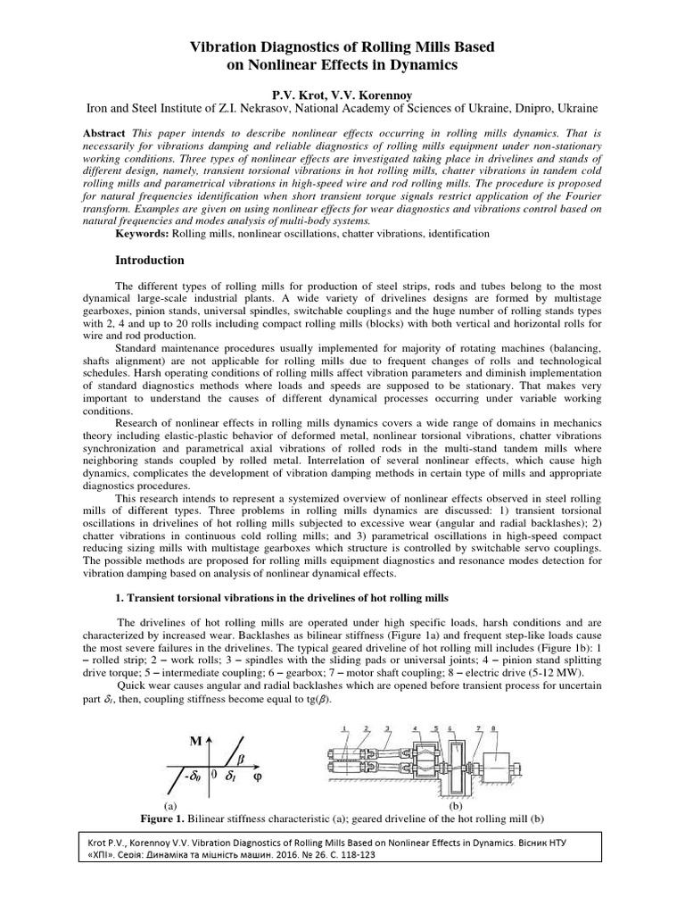 Vibration Diagnostics of Rolling Mills Based On Nonlinear Effects in Dynamics | PDF | Rolling ...
