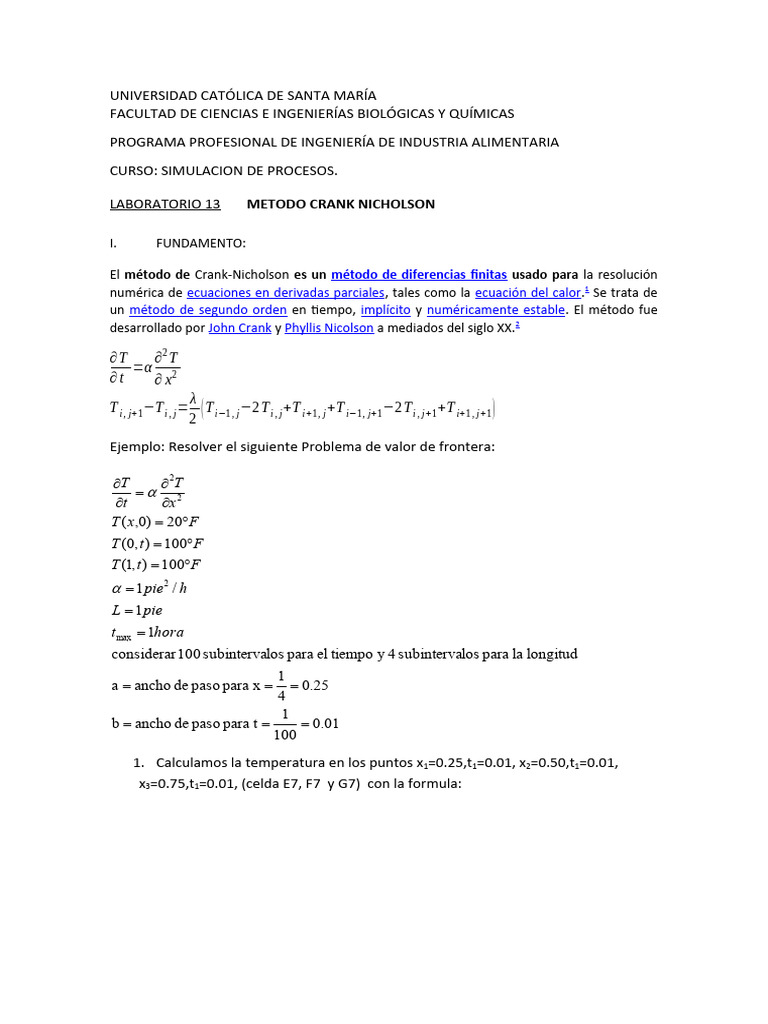Método Crank-Nicholson en Excel | PDF | Matriz (Matemáticas) | Álgebra