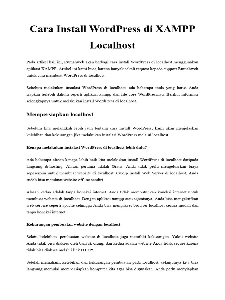 Cara Install WordPress Di XAMPP Localhost | PDF