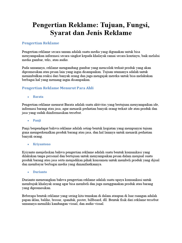 Pengertian Reklame | PDF | Ilmu Sosial