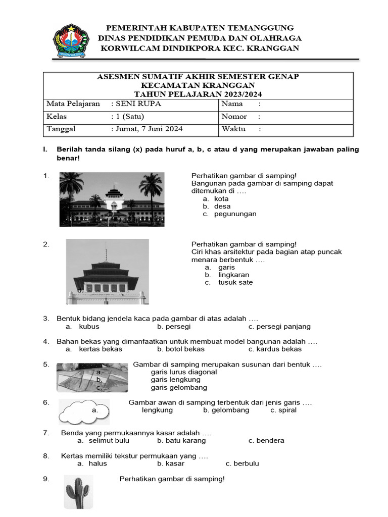 SOAL PAS 2 SENI RUPA Kelas 1 | PDF