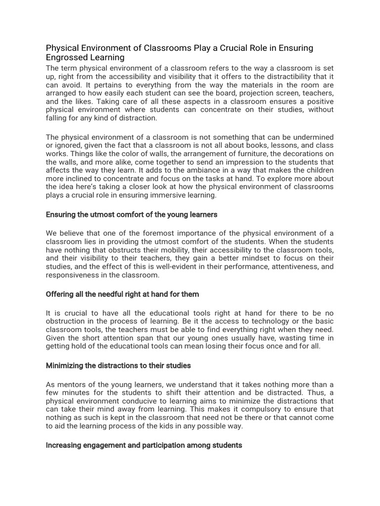 Designing Physical Envt of Classroom | PDF