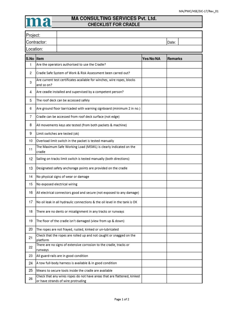 SRP Inspection Checklist | PDF | Rope | Manufactured Goods