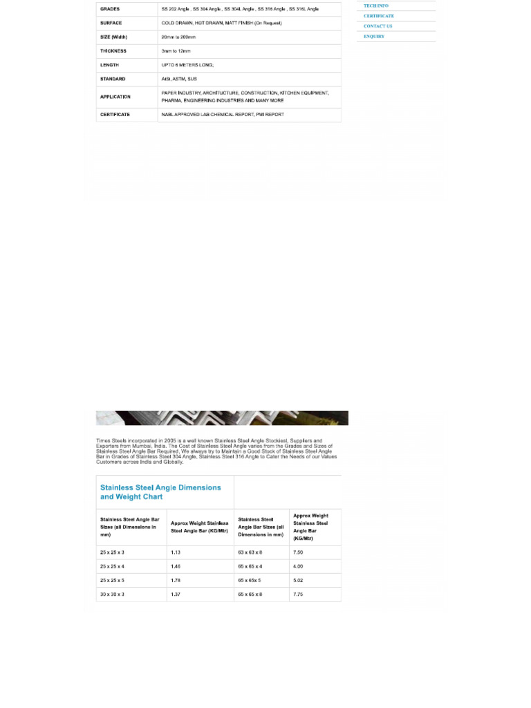 SS 304 Angle Weight Chart | PDF