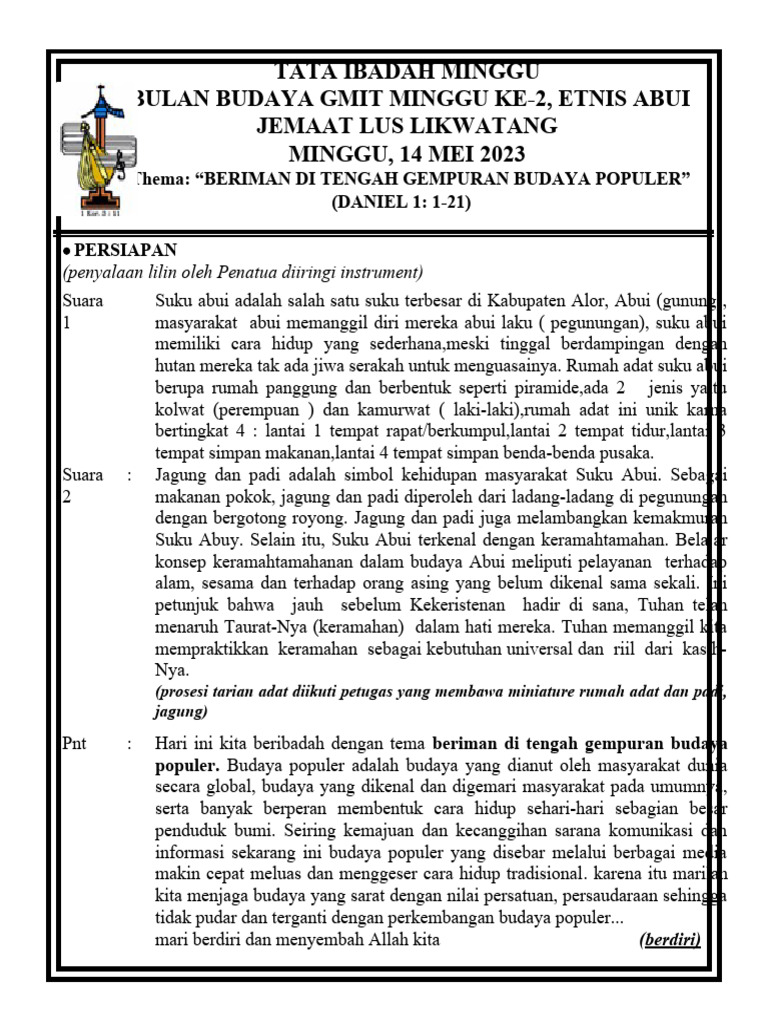 LITURGI BULAN BUDAYA II LUS | PDF