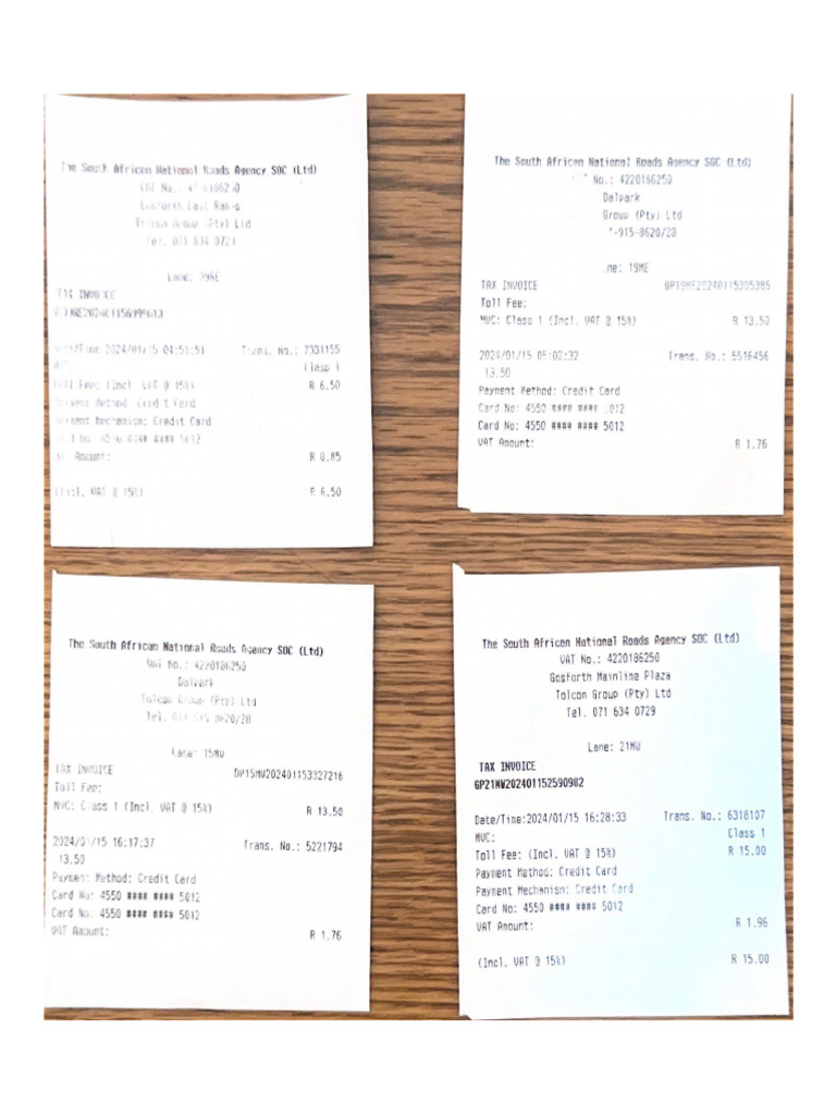 Toll Receipts 15:01:2024 | PDF