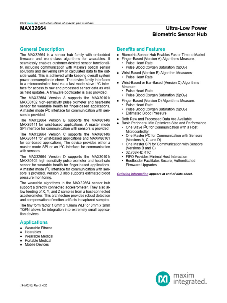 MAX32664 EvalKit | PDF | Wearable Technology | Microcontroller
