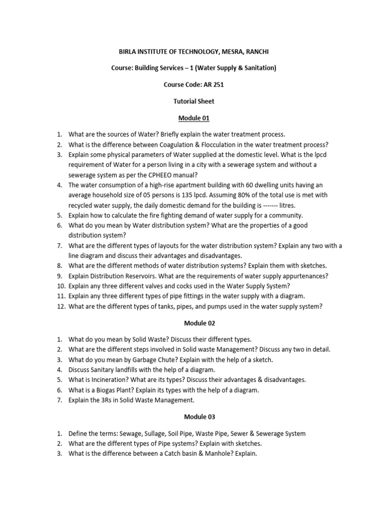 Tutorial Sheet (BS1) | PDF | Sewage Treatment | Storm Drain