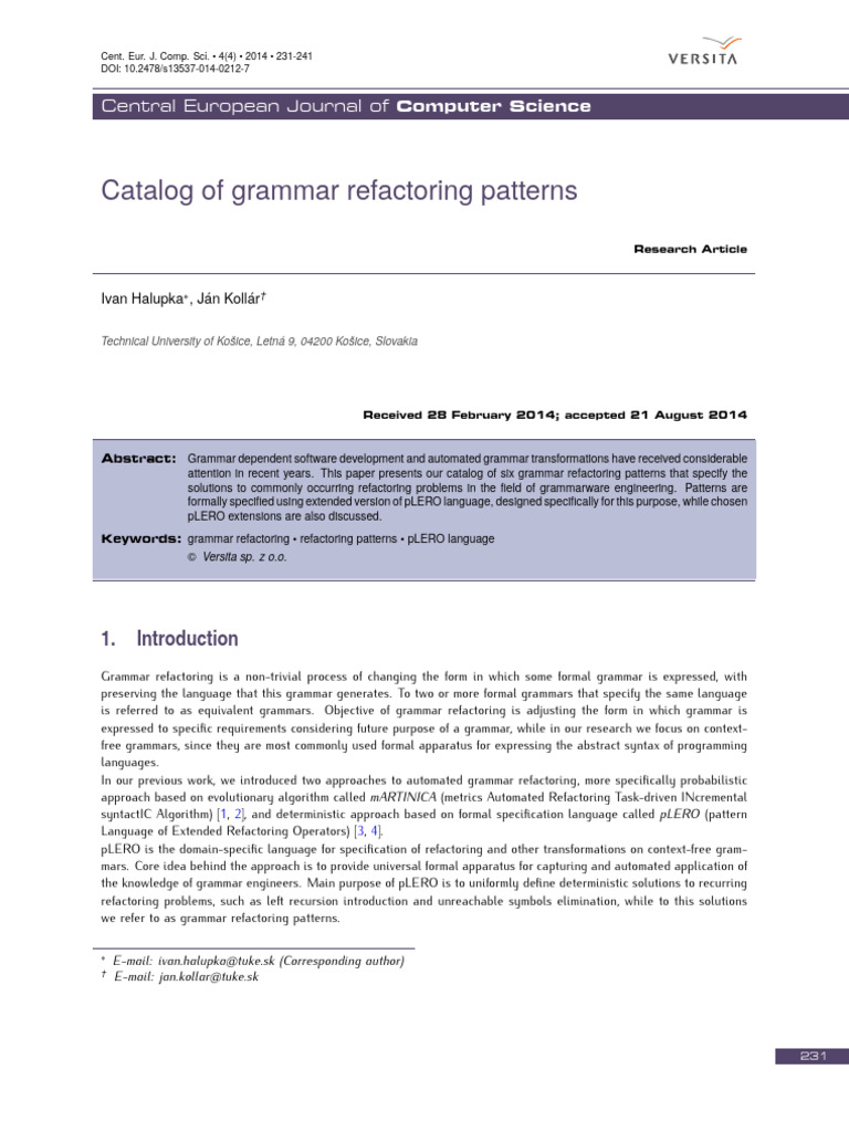 Catalog of Grammar Refactoring Patterns | PDF | Parameter (Computer ... Catalog of Grammar Refactoring Patterns | PDF | Parameter (Computer ...