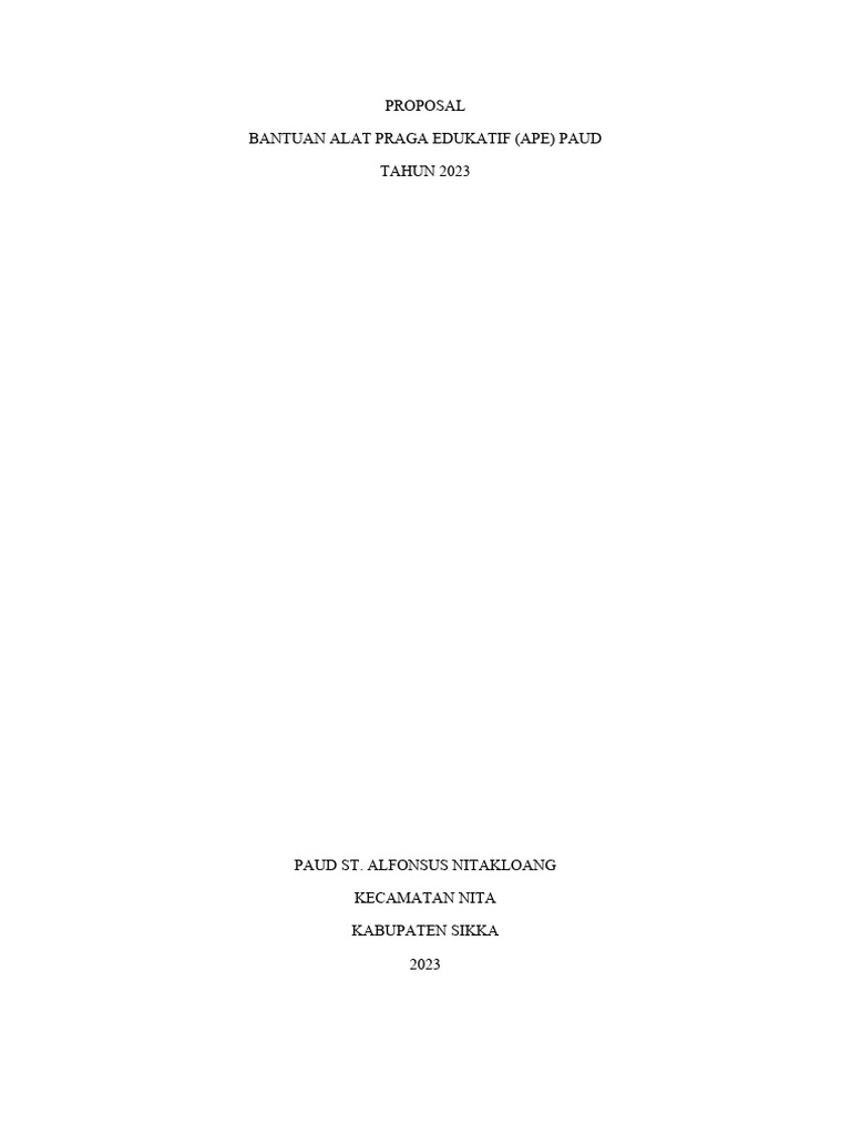 Proposal Paud St. Alfonsus | PDF