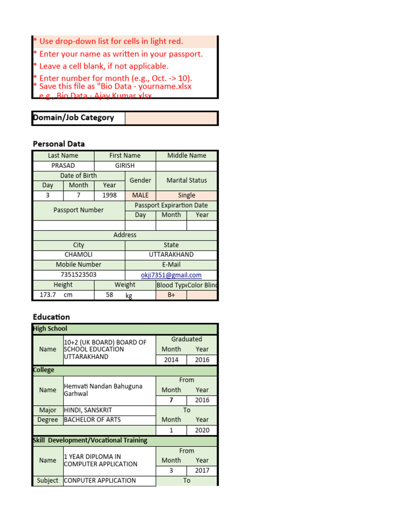 Girish Prasad Japanese Bio Data | PDF