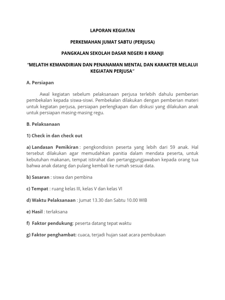 Contoh Laporan Perjusa | PDF