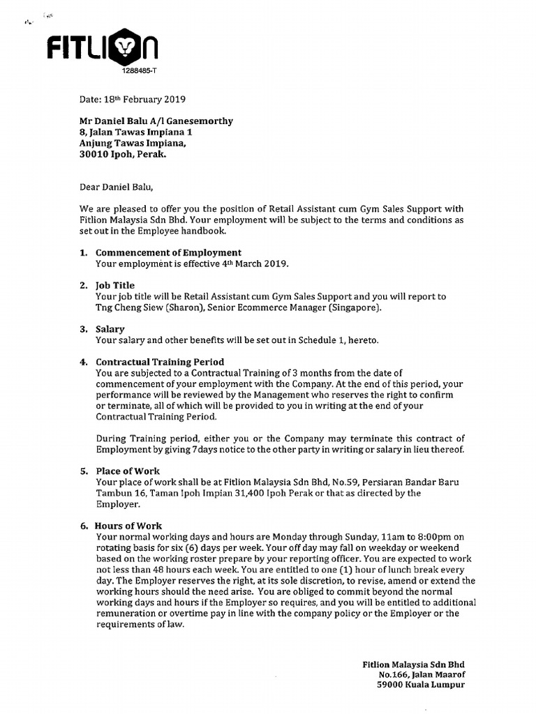 Daniel - (Fitlion) Offer Letter | PDF