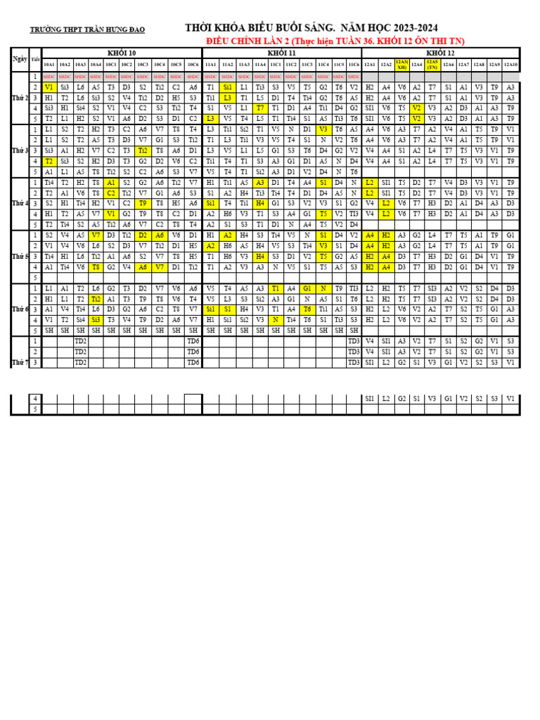 TKB BUỔI SÁNG TUẦN 36 Có Ôn Thi TN | PDF