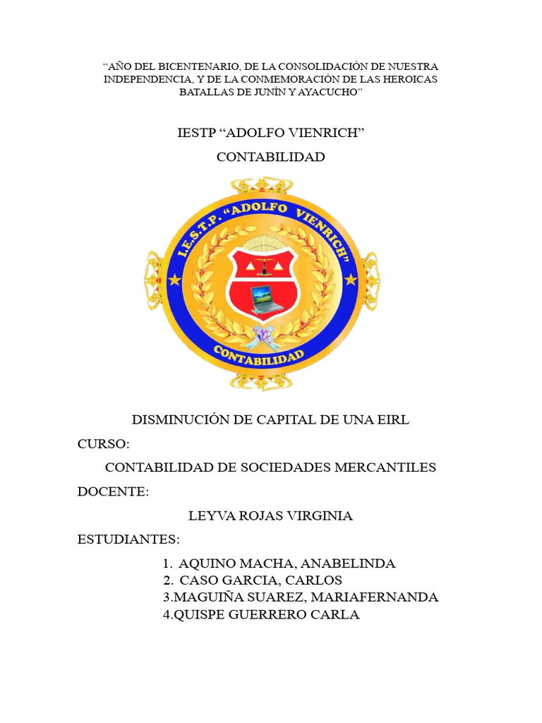 Reduccion de Capital Eirl | PDF | Documento de identidad | Contabilidad