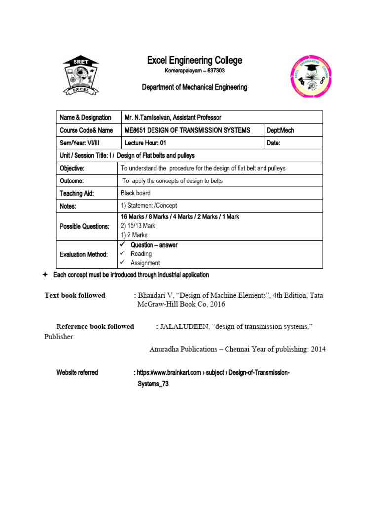 Work Sheet DTS | PDF | Belt (Mechanical) | Engineering