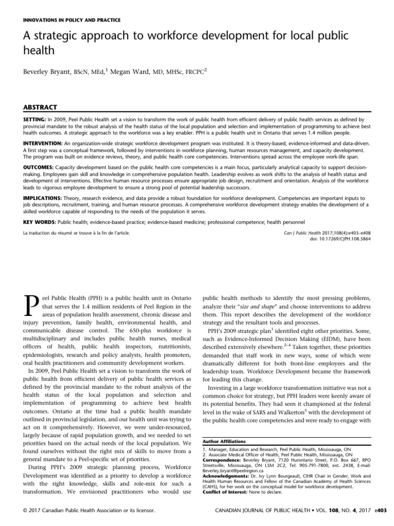 A Strategic Approach To Workforce Development For Local Public Health | PDF | Workforce ...