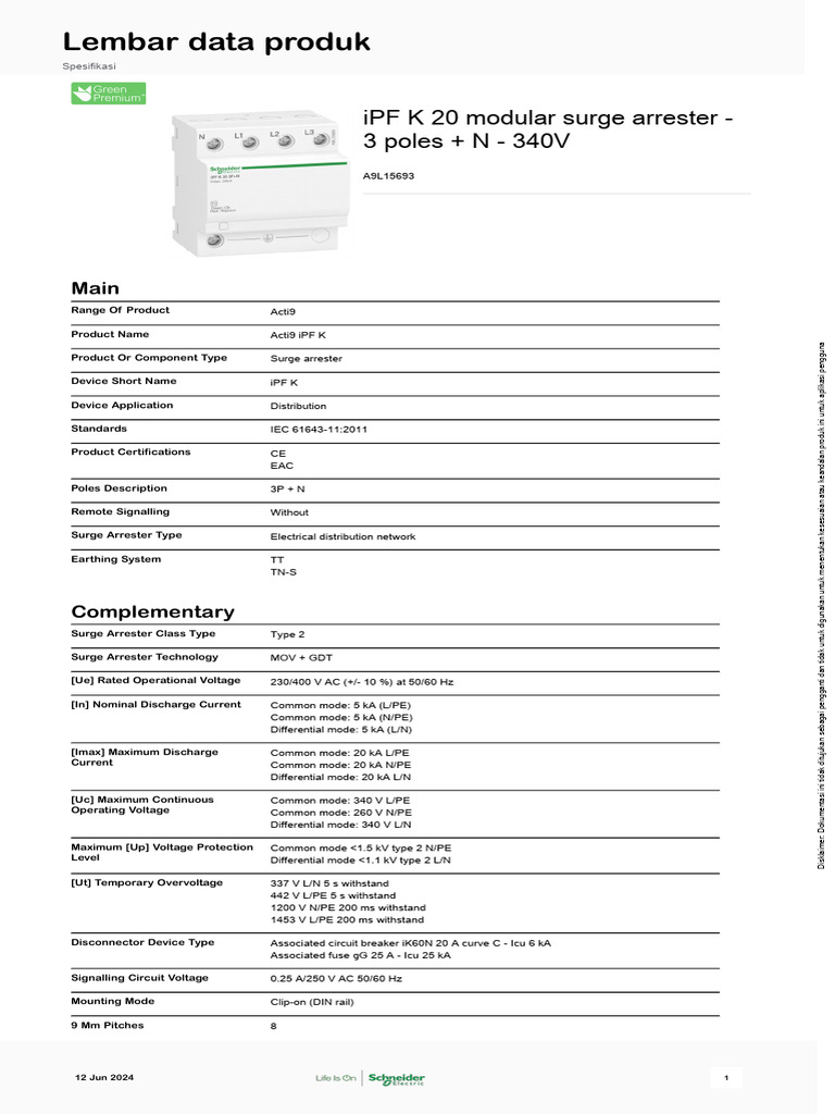 Schneider Electric Acti 9 IPF IPRD Surge Arrester A9L15693 | PDF | Electrical Components ...