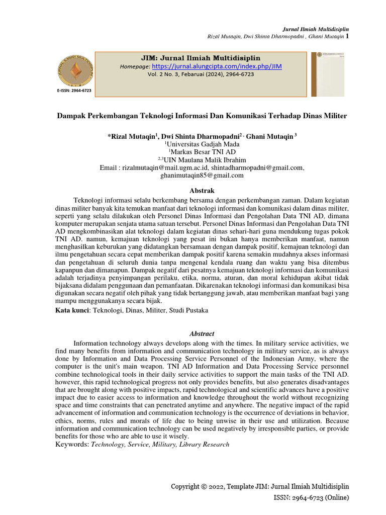 Dampak Perkembangan Teknologi Informasi Dan Komunikasi Terhadap Dinas Militer | PDF