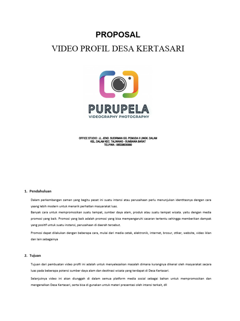 Proposal Video Profil Desa Kertasari | PDF