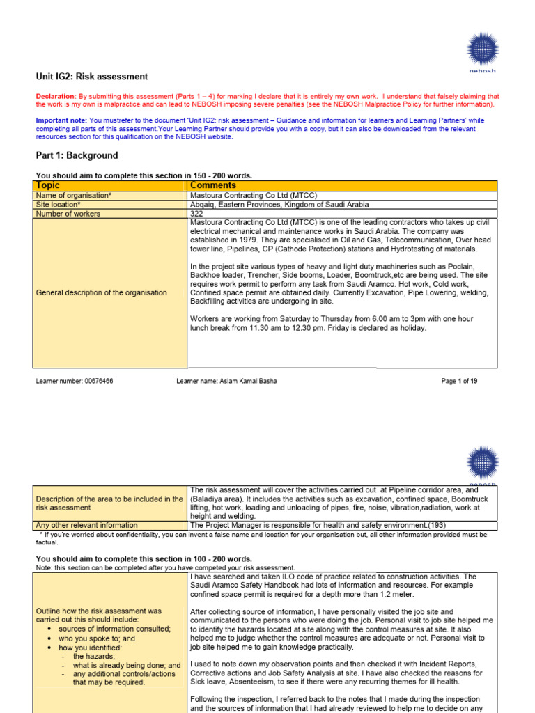 Igc2 Risk Assesment | PDF | Occupational Safety And Health | Noise