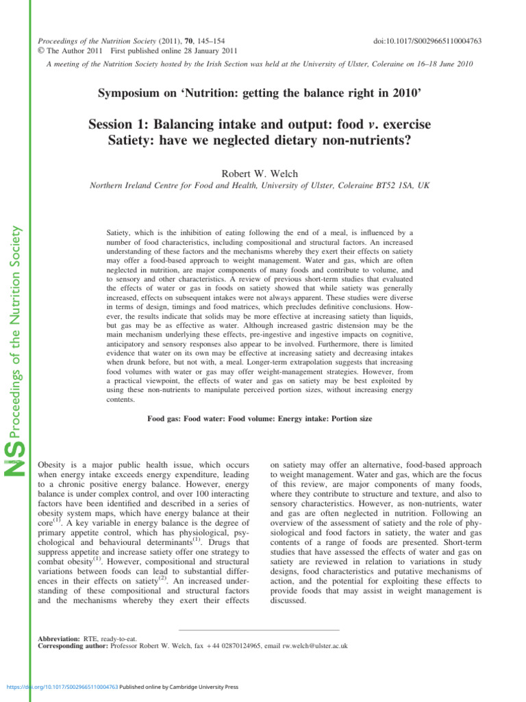 Understanding Satiety: Food, Water, Gas | PDF | Weight Management ...