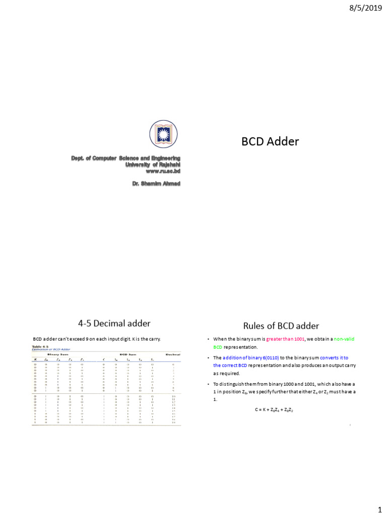 BCD Adder | PDF