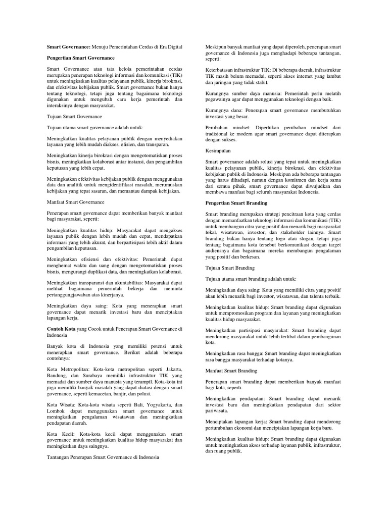Smart Governance untuk Pelayanan Publik Cerdas | PDF