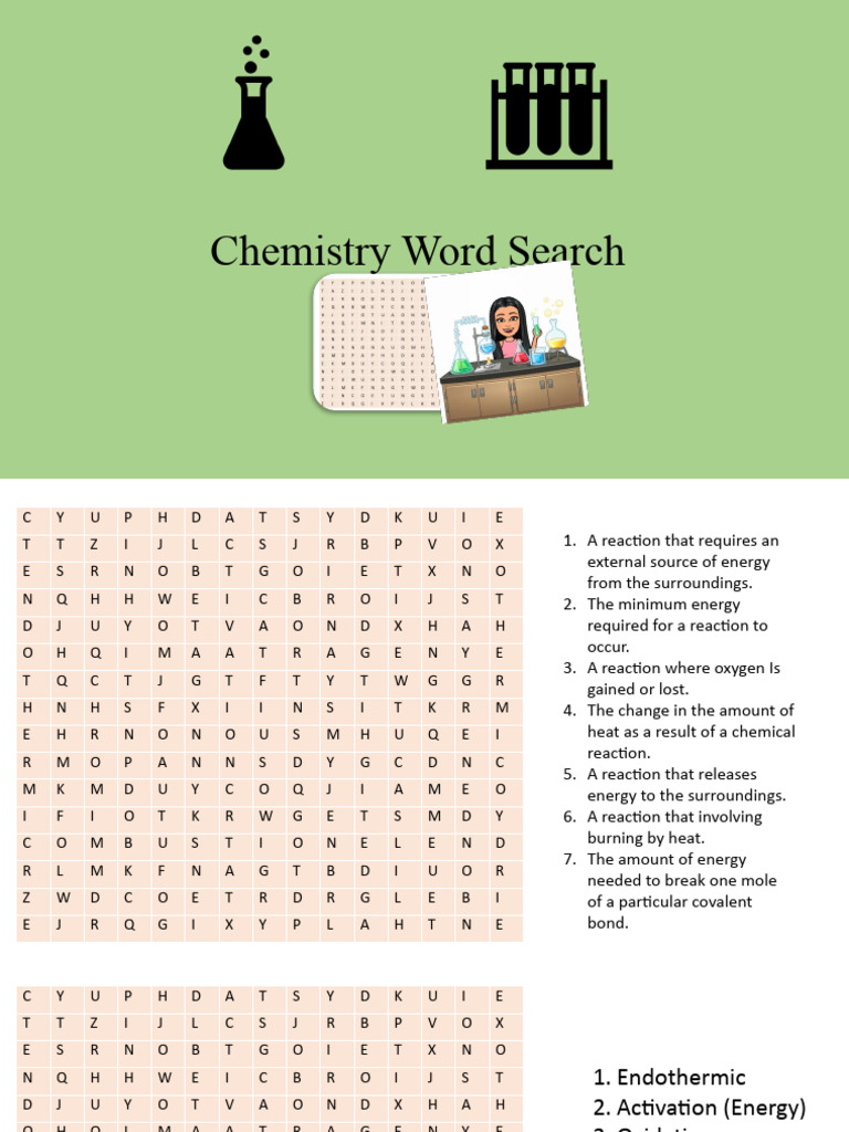 Chemistry Wordsearch Energy | PDF | Chemical Substances | Chemical ...