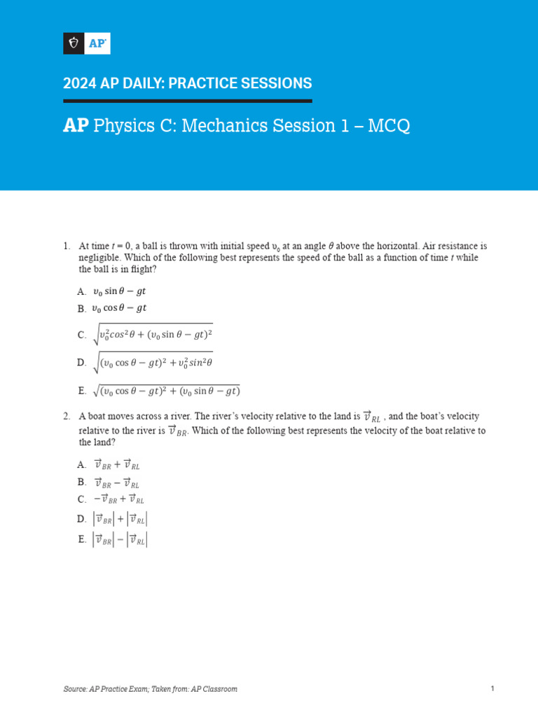 AP Physics C Mechanics Session1 Worksheet | PDF | Force | Applied And ...