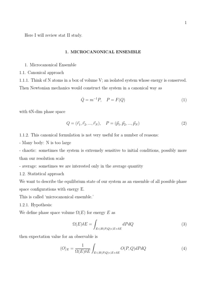 Microcanonical Ensemble Overview | PDF | Temperature | Physics