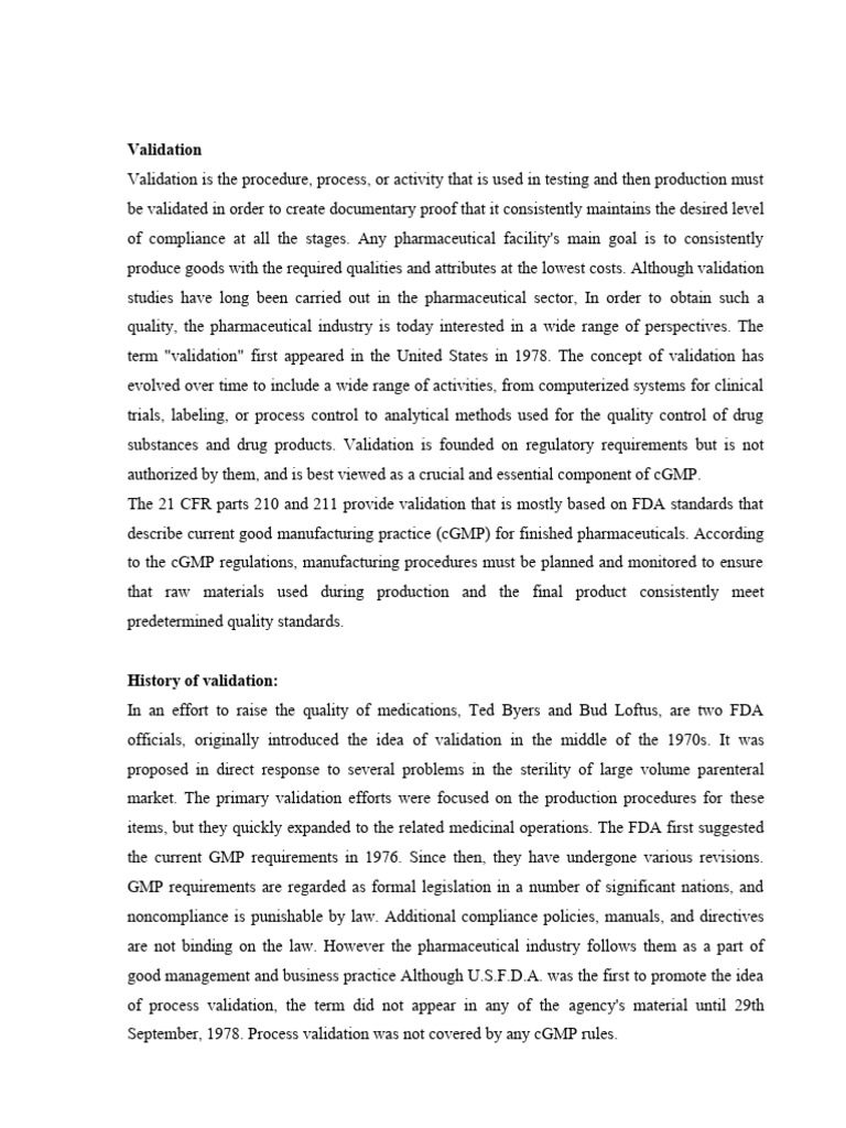 Intro To Validation | PDF | Health Care | Production And Manufacturing