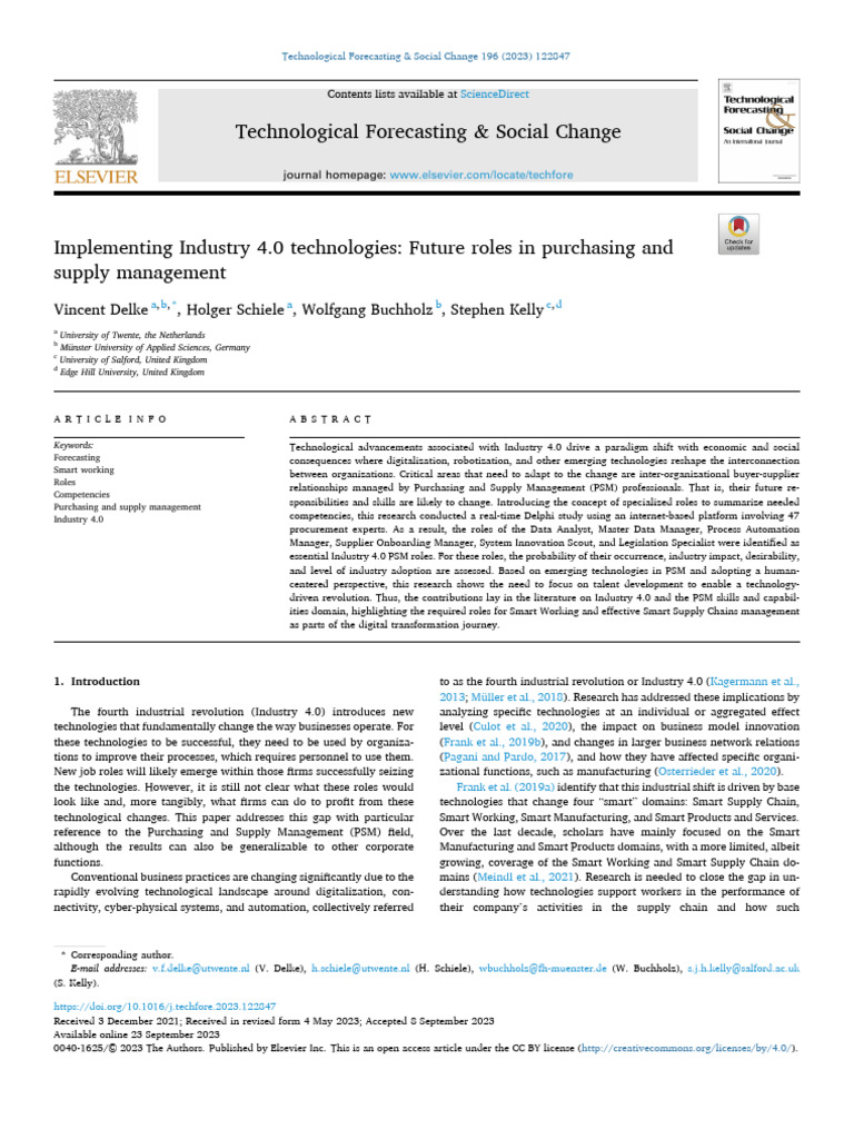 Implementing Industry 4 0 Technologies Future Roles In Purchasing And