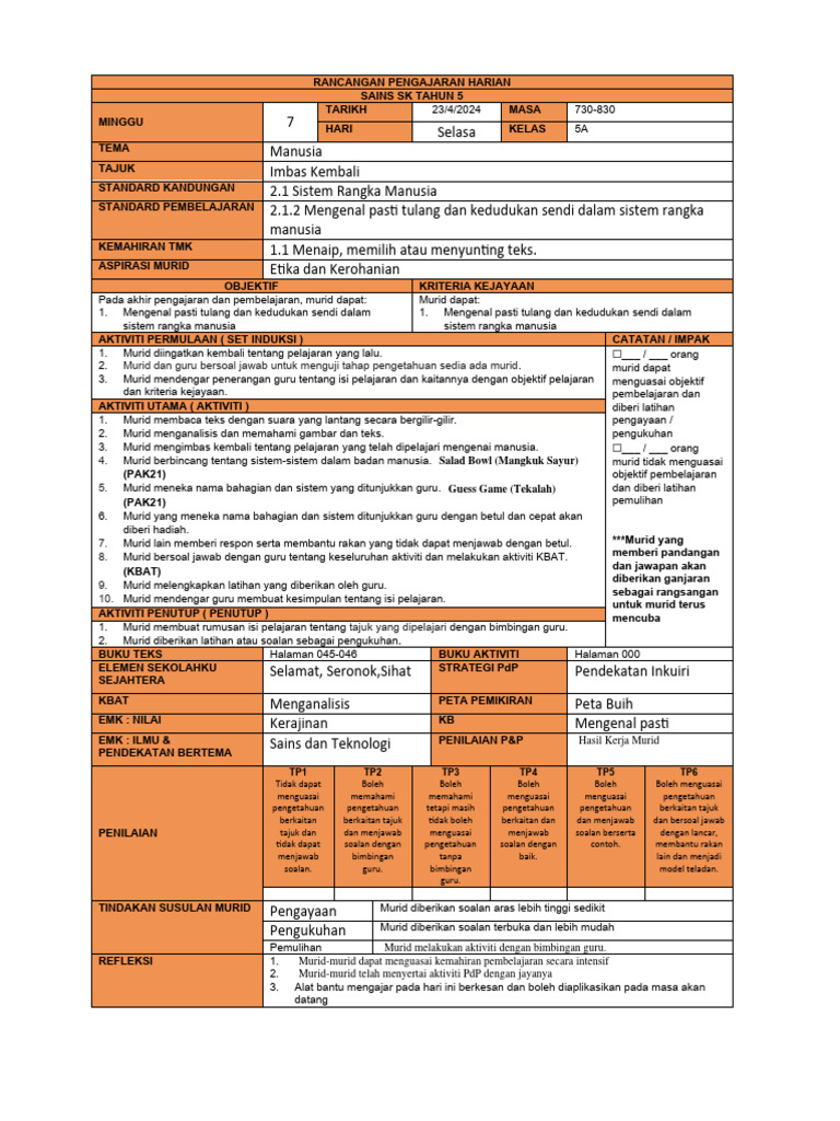 M7 RPH Sains THN 5 | PDF | Karier & Perkembangan | Pengembangan Diri