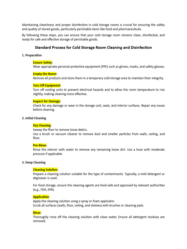 Cold Storage Cleaning and Maintenance Process | Download Free PDF ...