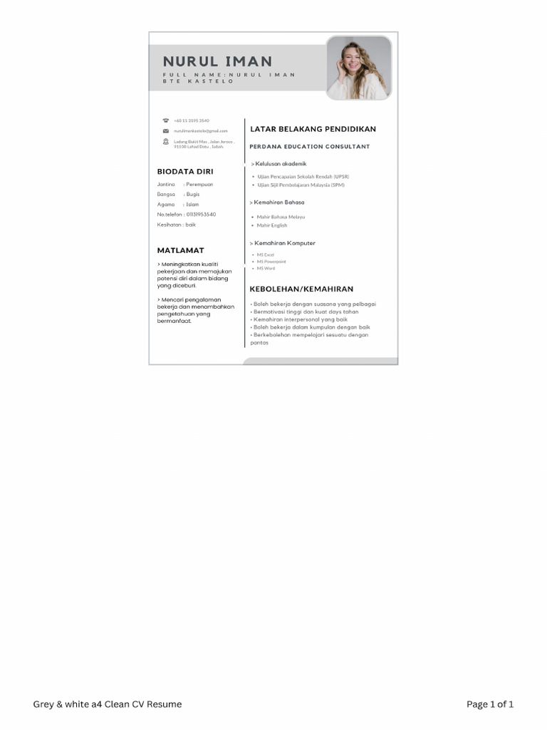Grey & White A4 Clean CV Resume | PDF