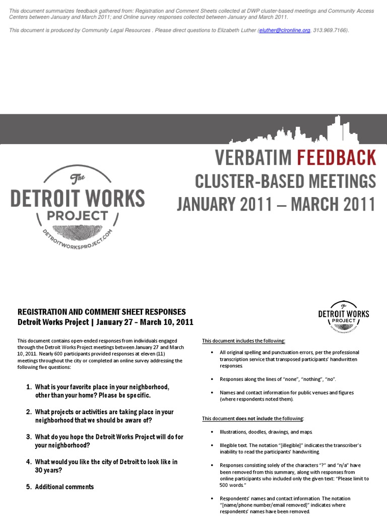 Verbatim Feedback Cluster-Based Meetings January-March 2011 | PDF ...