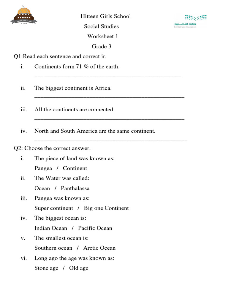 Grade 3 Social Studies Worksheet | PDF | Earth | Oceans