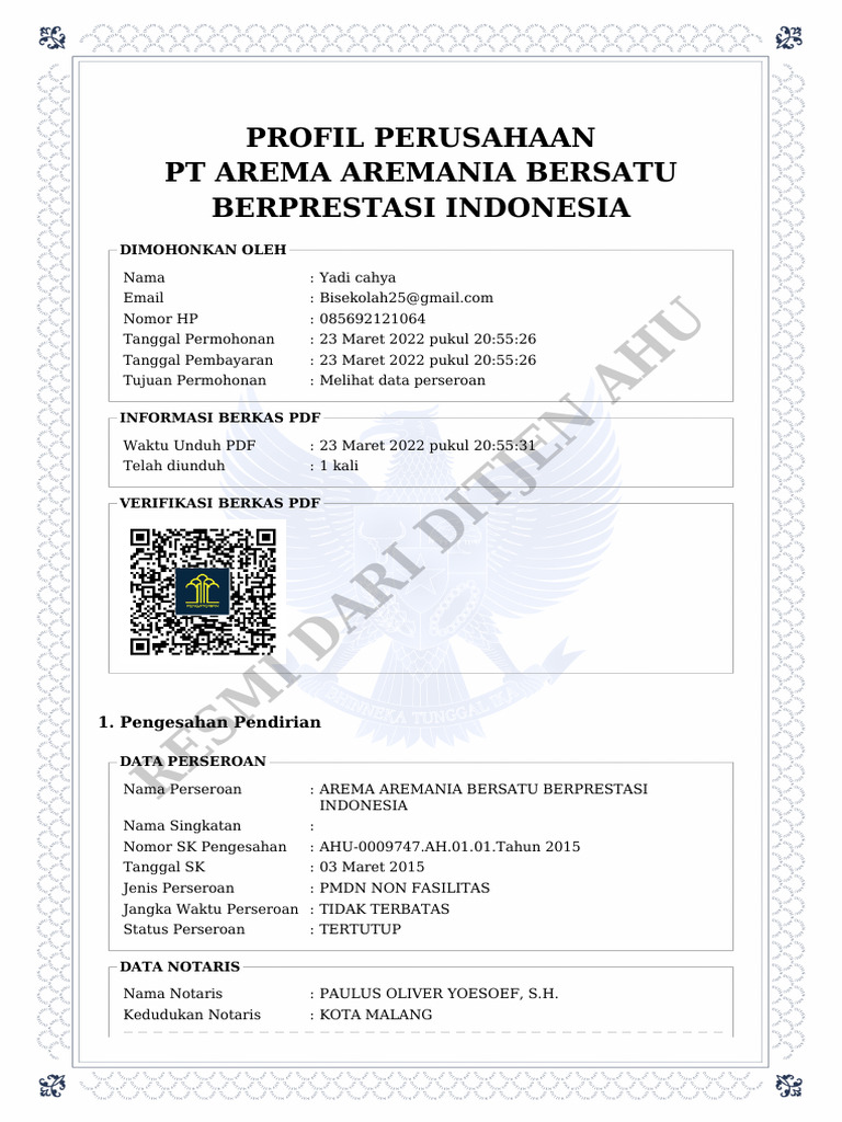 Profil Perseroan 4022032340942390 | PDF | Bisnis