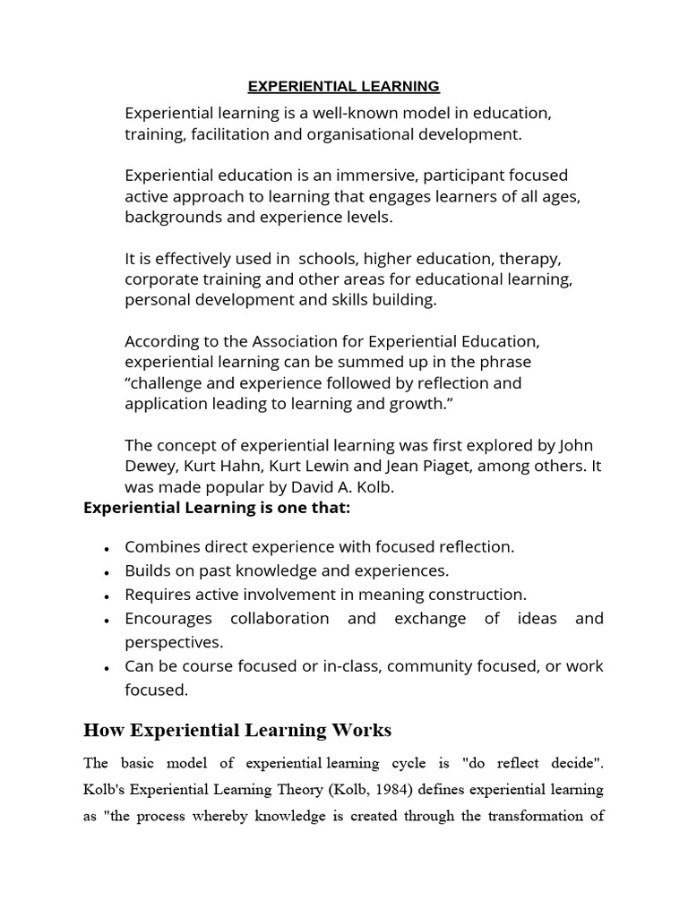 Experiential Learning | PDF | Learning | Psychology