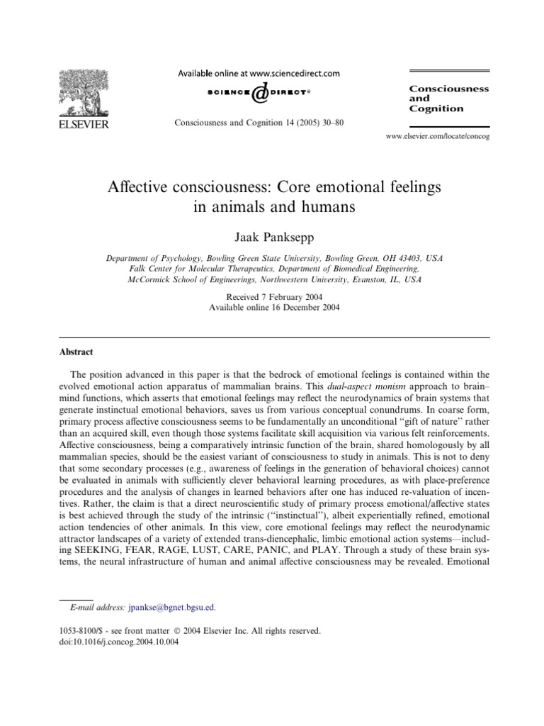 Panksepp Affective Consciousness | PDF | Affect (Psychology) | Consciousness